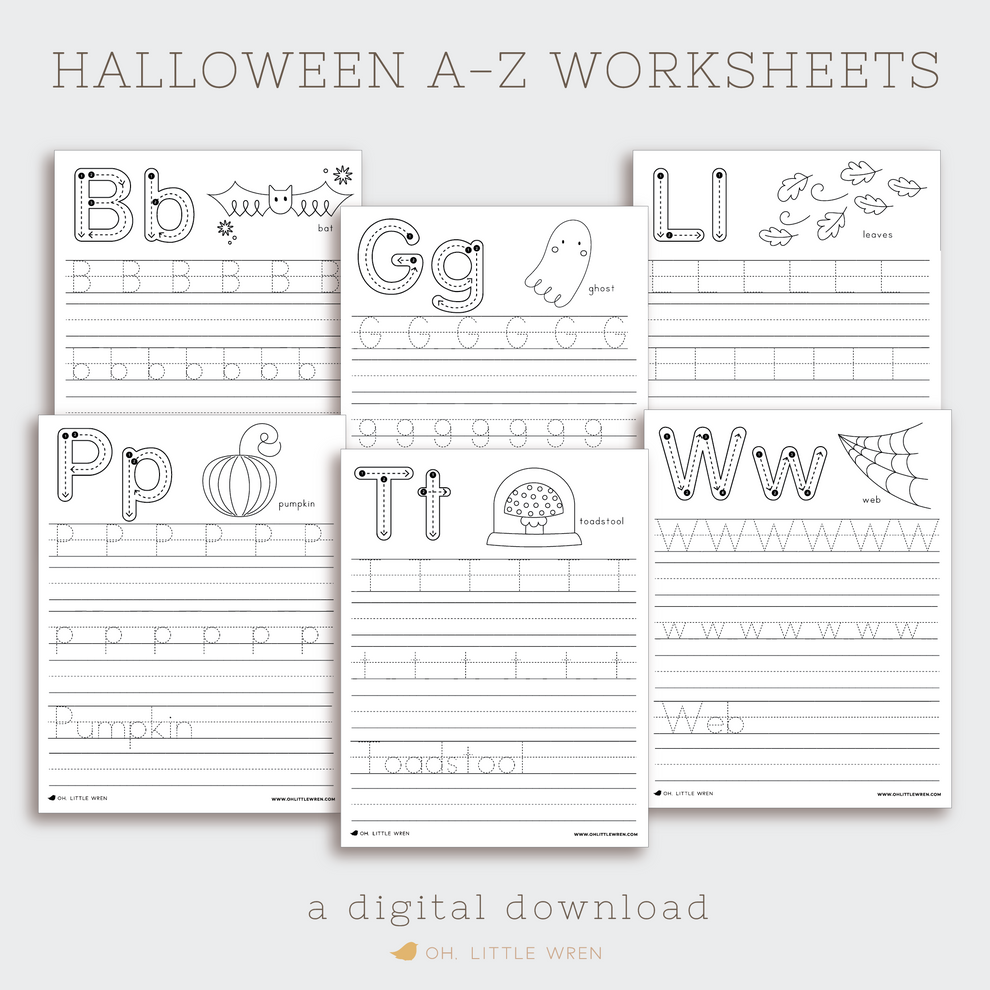 DIGITAL halloween themed preschool alphabet tracing pages – oh, little wren