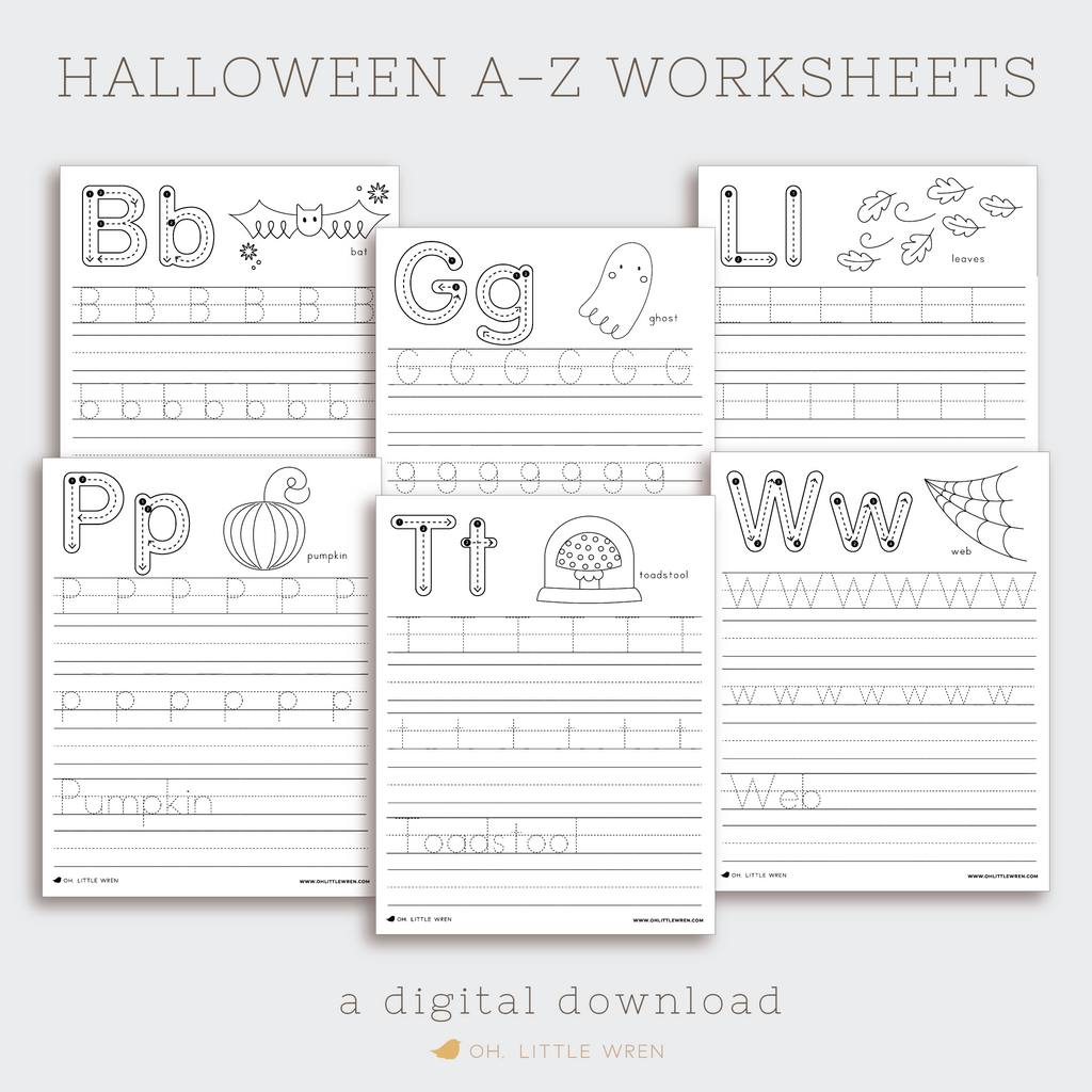 DIGITAL halloween themed preschool alphabet tracing pages – oh, little wren